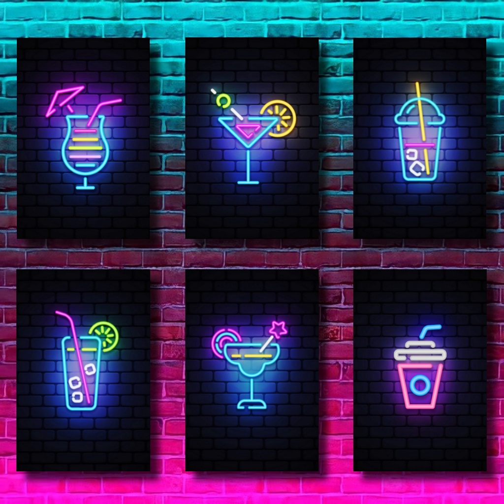 Jual [COD] Poster kayu NEON DRINK / hiasan dinding Kamar / Pajangan ...