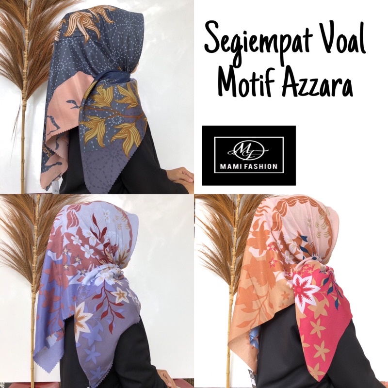Jual SEGIEMPAT VOAL AZARA / Hijab Segiempat voal motif azahra / Jilbab voal premium / Kerudung ...