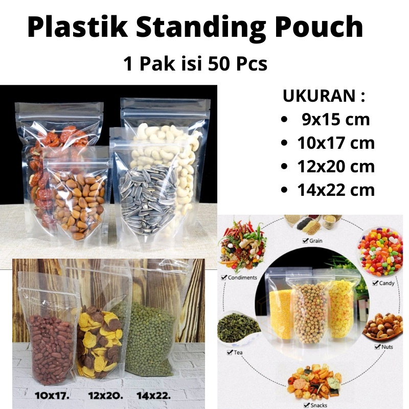 Jual Plastik Klip Snack Standing Pouch Double Seal 16x24 16x32 20x29 ...