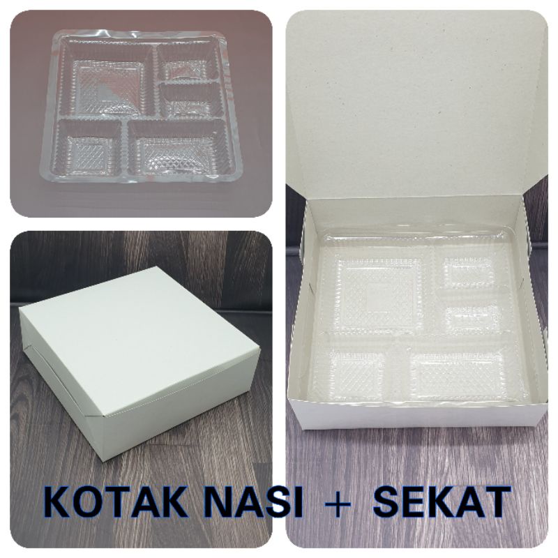 Jual KOTAK PUTIH POLOS KOTAK NASI PLUS SEKAT NASI 5 SIZE 20X20 CM (5 ...