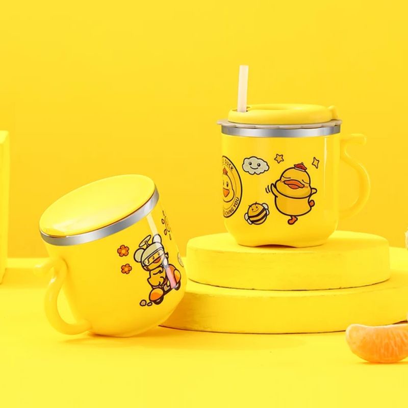 Jual Gelas Minum Anak Sedotan Stainless Steel SUS 304 Motif Karakter Lucu Children Cup | Shopee ...