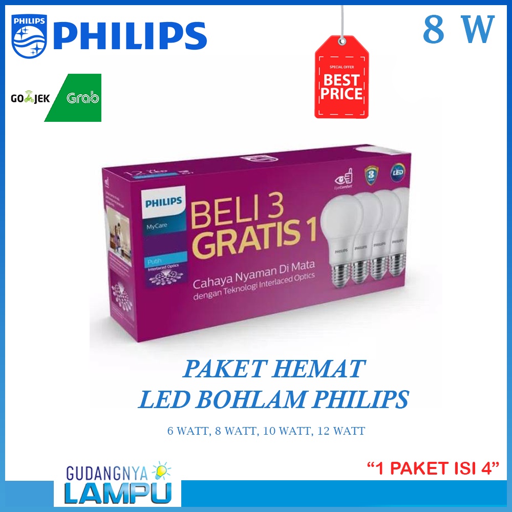 Jual Lampu Philips LED 10 WATT 10WATT 10W 10 W (1 Paket isi 4 pcs ...