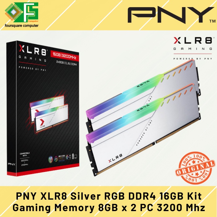 Jual PNY XLR8 Gaming RGB DDR4 16GB Kit 8GB x 2 PC 3200 Mhz Silver Longdimm Memory Dekstop Dual ...