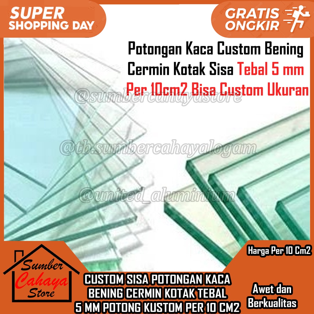 Jual KACA BENING 5 MM UKURAN CUSTOM POTONGAN SISA KACO PER CM2 KASTEM ...