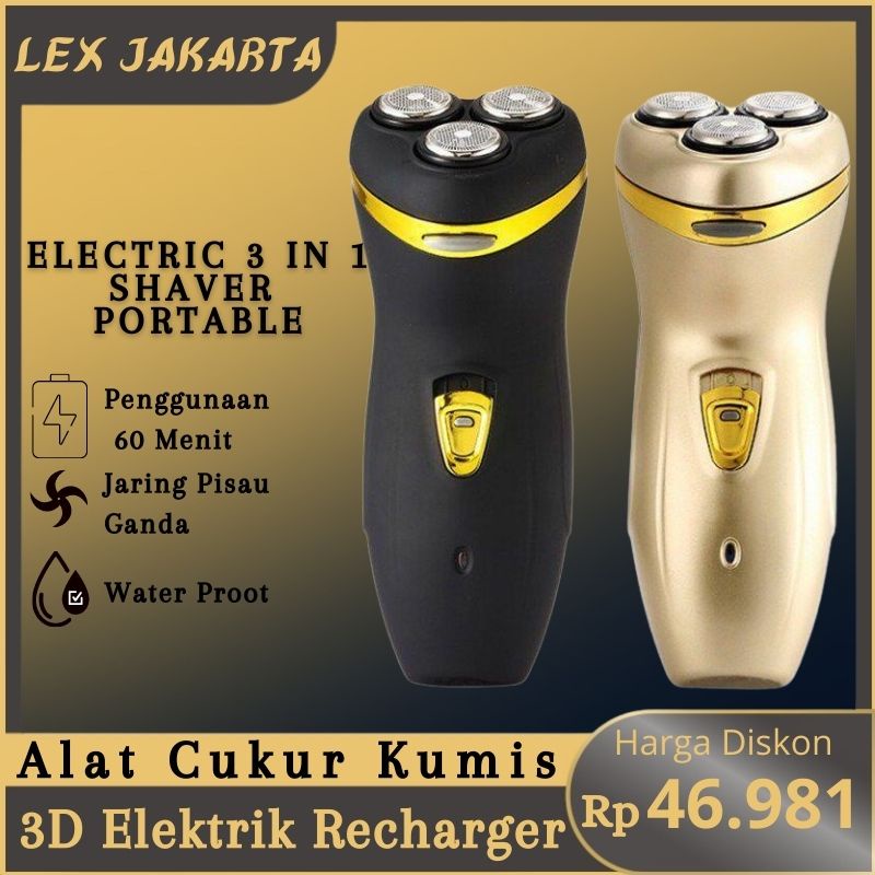 Jual LEXJAKARTA Alat Pencukur Jenggot 3D Elektrik Recharger Alat Cukur ...