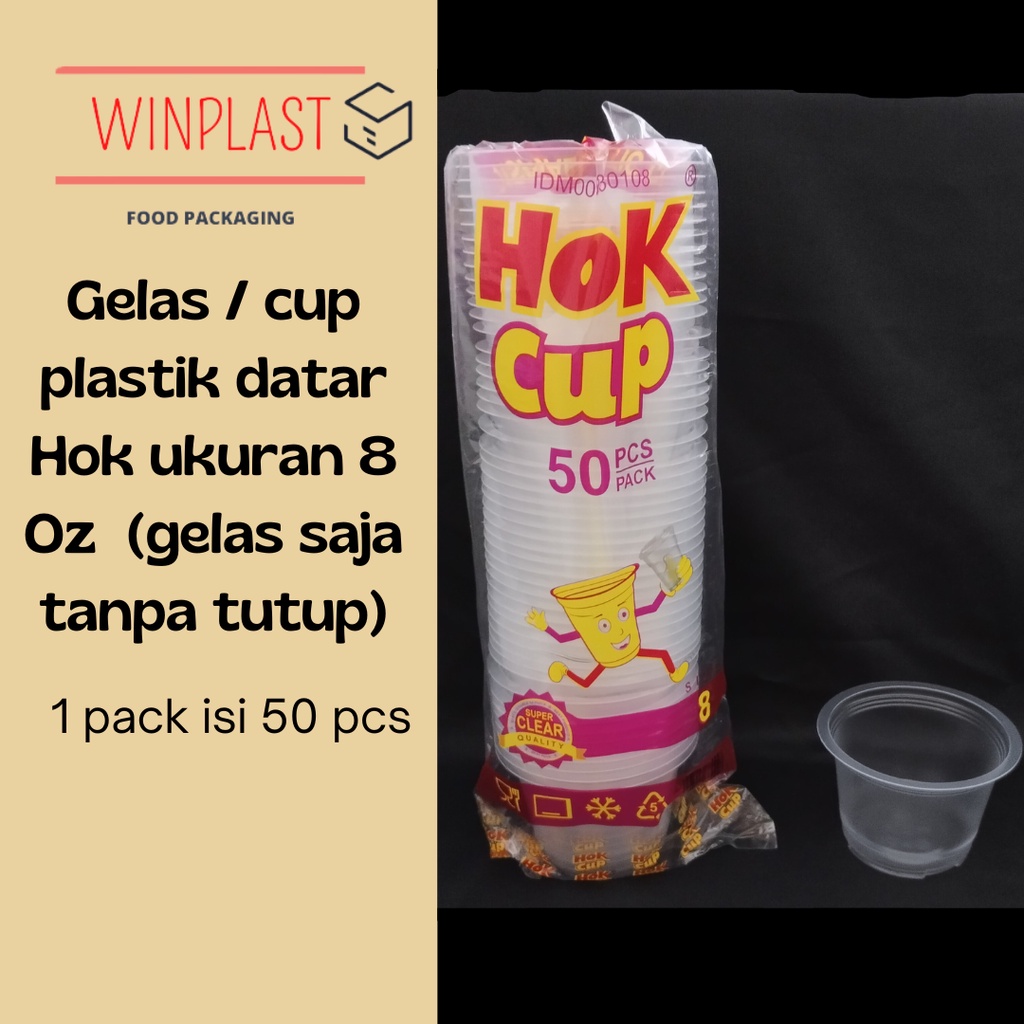 Jual Hok Gelas / Cup Plastik PP Datar size 8 oz isi 50 pcs | Shopee ...