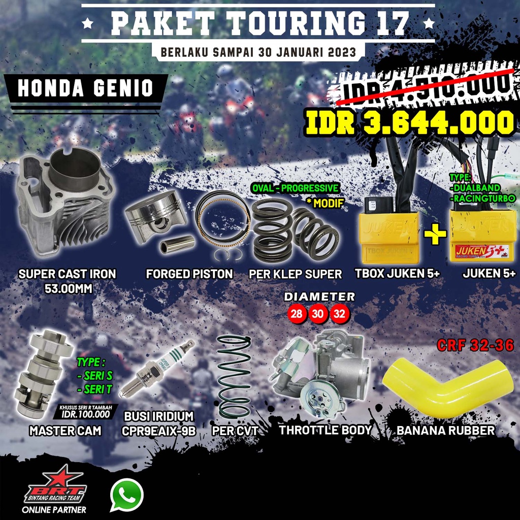 Jual PAKET TOURING 17 GENIO / ALL NEW BEAT BORE UP 130 CC BRT - BLOK PISTON + PER KLEP + ECU ...