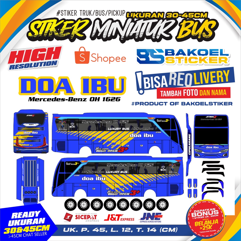 Jual STIKER MINIATUR BUS JB3 UK. 30-45CM | Shopee Indonesia