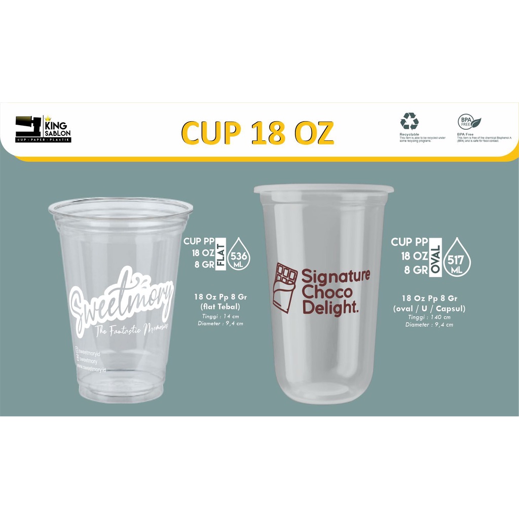 Jual Sablon Cup 18 Oz 8 gram 1000 pcs Cetak Logo kemasan pp FLAT / OVAL ...