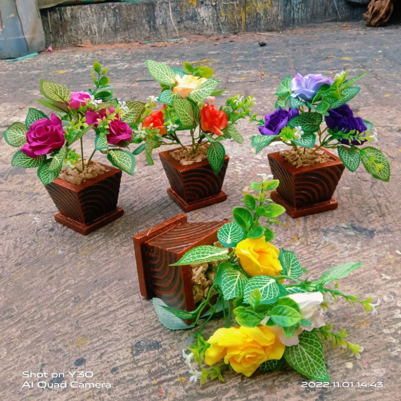 Jual ORNAMEN POT BONSAI BUNGA MAWAR ARTIFICIAL // BUNGA MAWAR LENGKAP ...