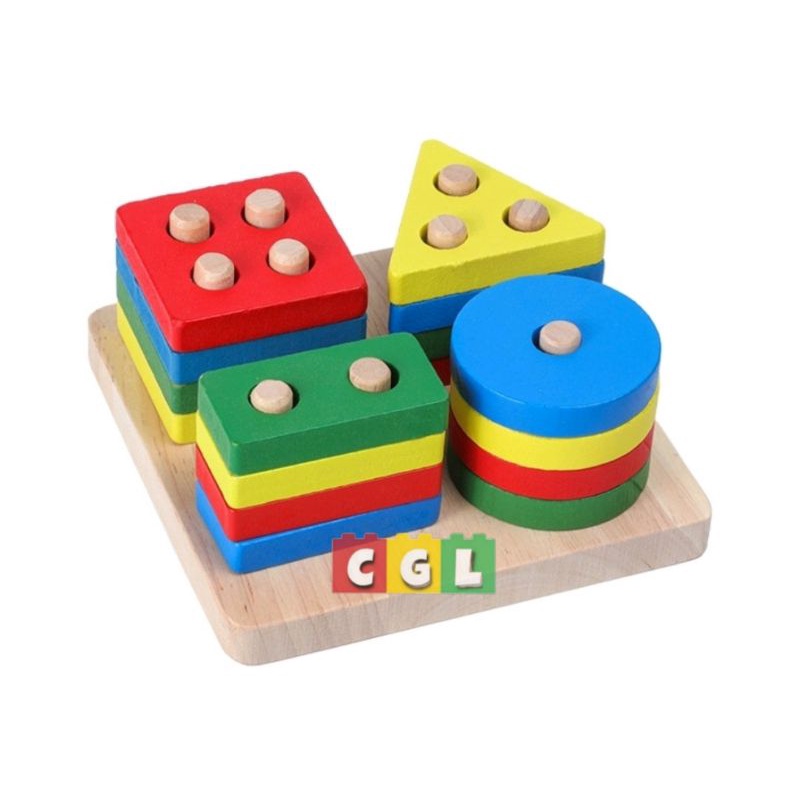 Jual Mainan Edukasi Montessori Kayu Basic Shape Geometri Puzle Susun ...