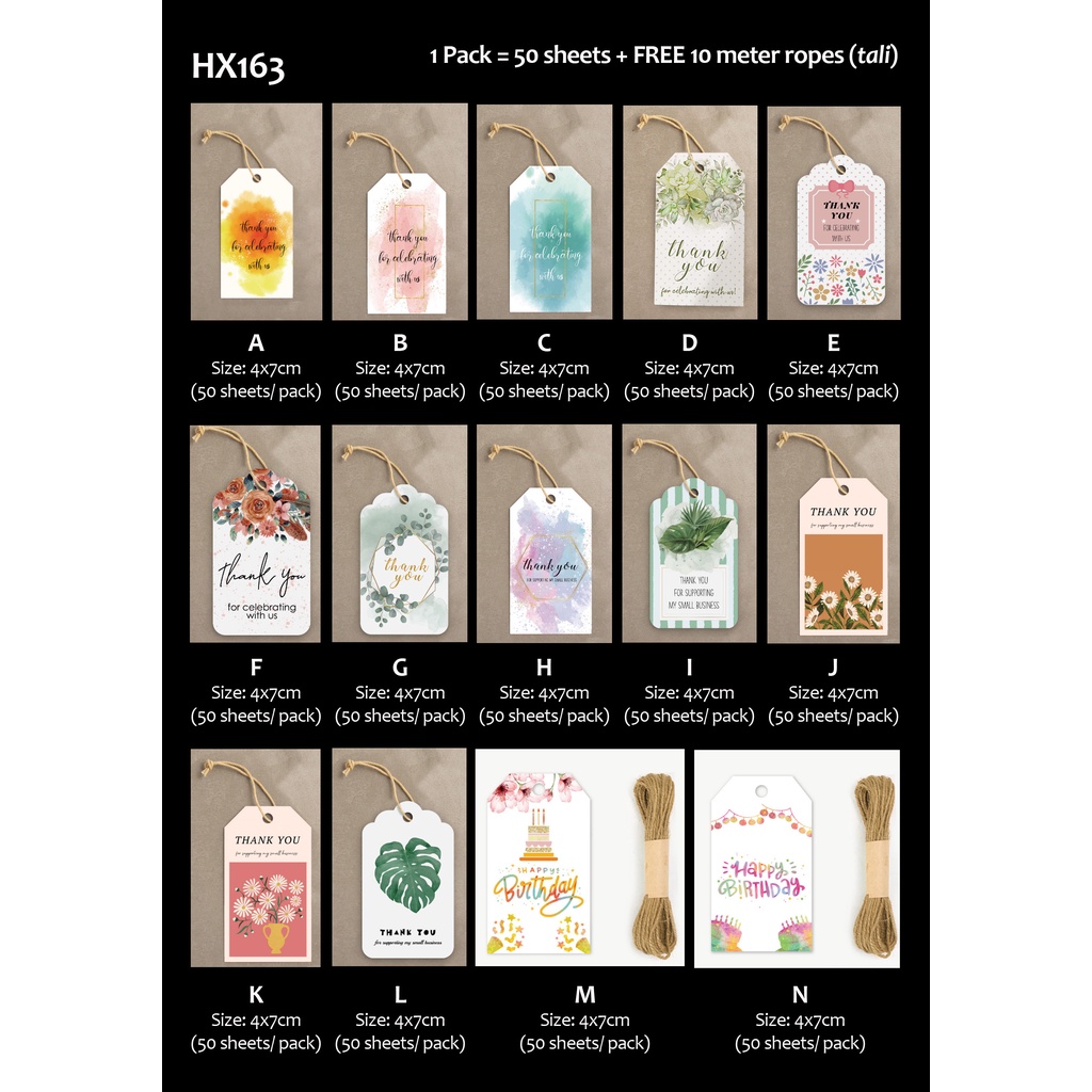Jual HX163 [1 pak = 50 pcs + Free Tali 10 meter] Hang Tag Thank You ...