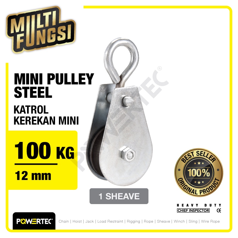 Jual POWERTEC Mini Pulley Katrol Kerekan 100kg 12mm - 1 Sheave | Shopee ...