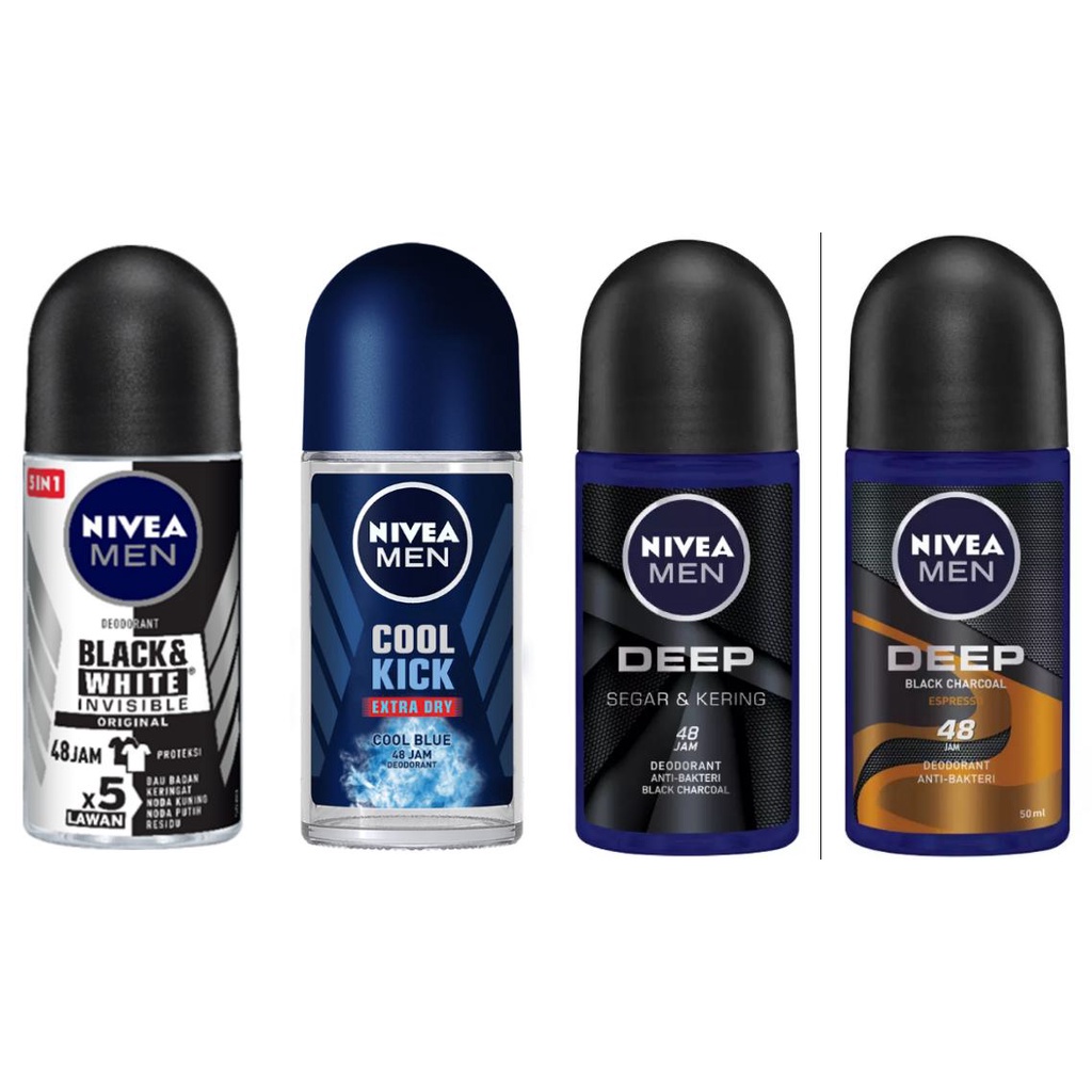 Jual Nivea Men Deodorant 50ml Roll On Deep,Espresso,Cool,Black white | Shopee Indonesia