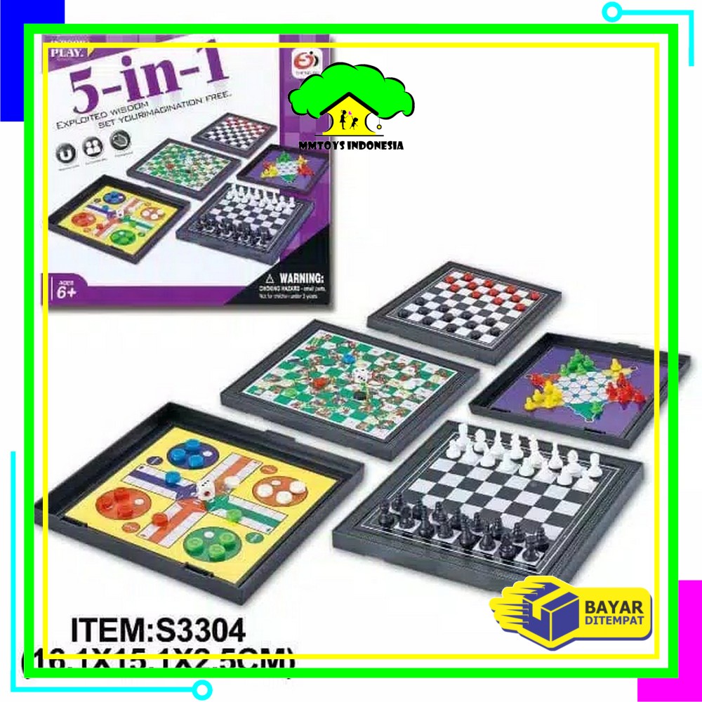 Jual MI-M59 Magnetic Board Games 5in1 Permainan Papan Catur Magnet Game ...