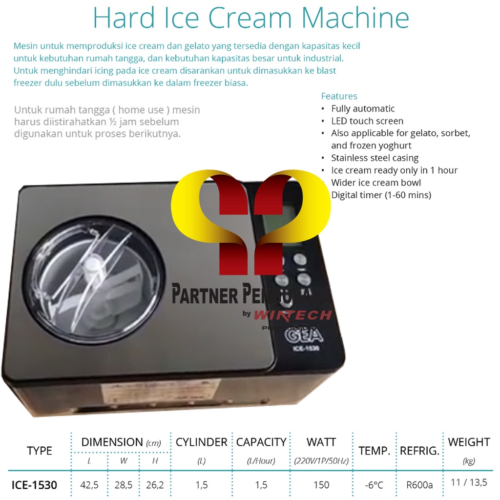 Jual GEA ICE-1530 Hard Ice Cream Maker Machine Mesin Pembuat Es Krim Gelato | Shopee Indonesia