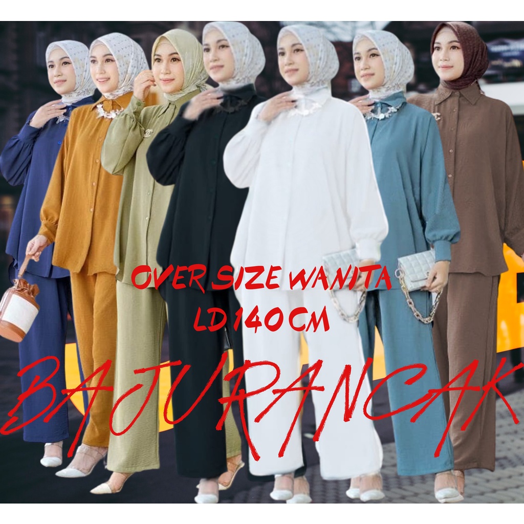 Jual Baju Setelan Tunik Wanita Over Size LD 140 Cm Crinkle Airflow One Set Jumbo Wanita Kekinian ...