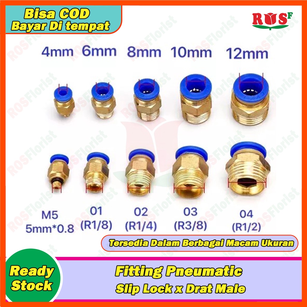 Jual Fitting Pneumatic Lurus Slip Lock Drat Male Selang PU PE Kompresor Angin Straight | Shopee ...