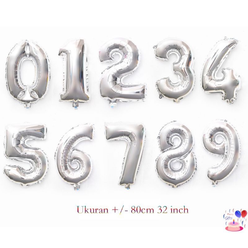 Jual Balon foil angka silver (ukuran 80cm/32 inc) | Shopee Indonesia