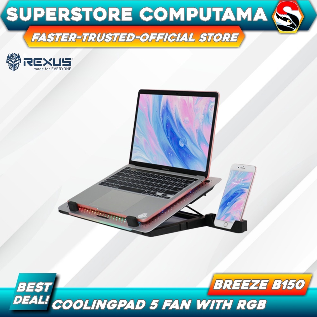 Jual Rexus Breeze B150 / B-150 Cooling Pad / Coolingpad 5 Fan With RGB ...