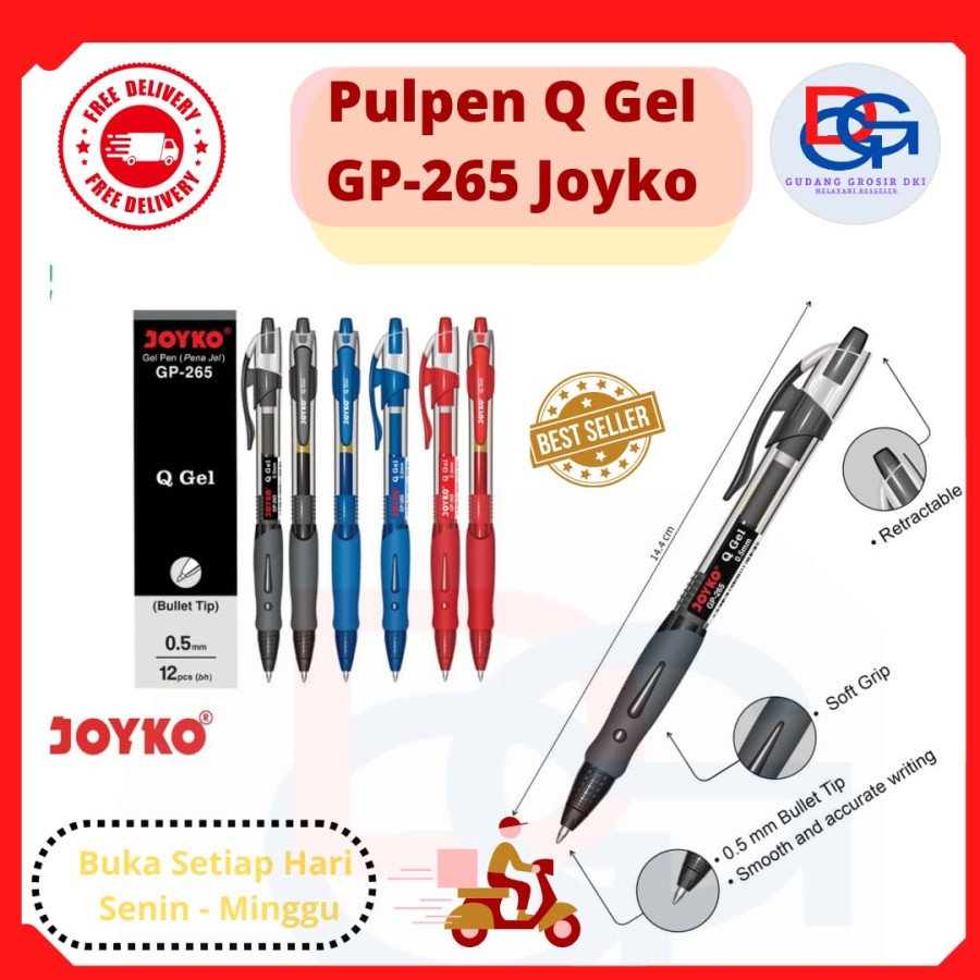 Jual 1 Pack Gel Pen Pulpen Joyko GP-265 Q Gel 0.5mm /isi 12 pcs | Shopee Indonesia