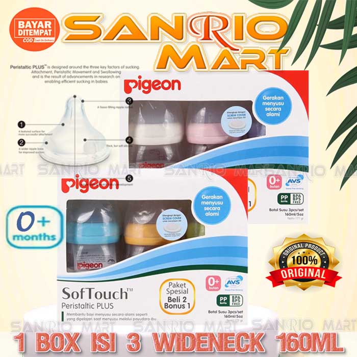 Jual PIGEON BOTOL SUSU WIDE NECK PERISTALTIC PLUS / BOTOL PIGEON 160ML / NIPPLE PERISTALTIC PLUS ...