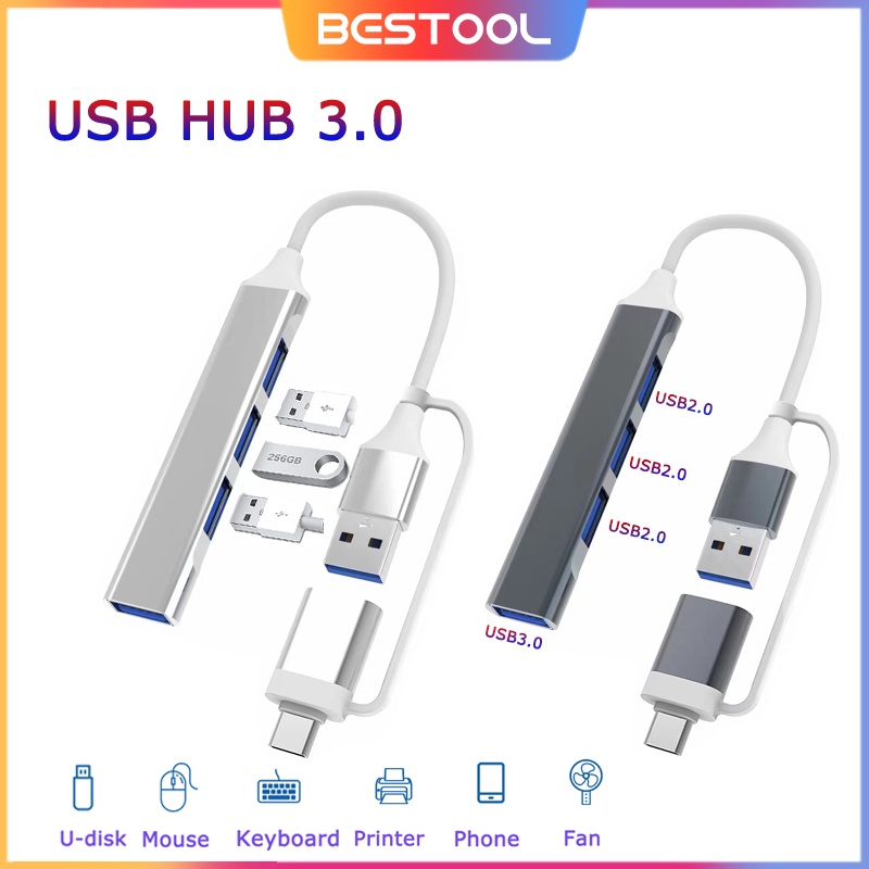 Jual BESTOOL USB HUB 2 in 1 Type C USB Hub High Speed USB 3.0 4 Port ...