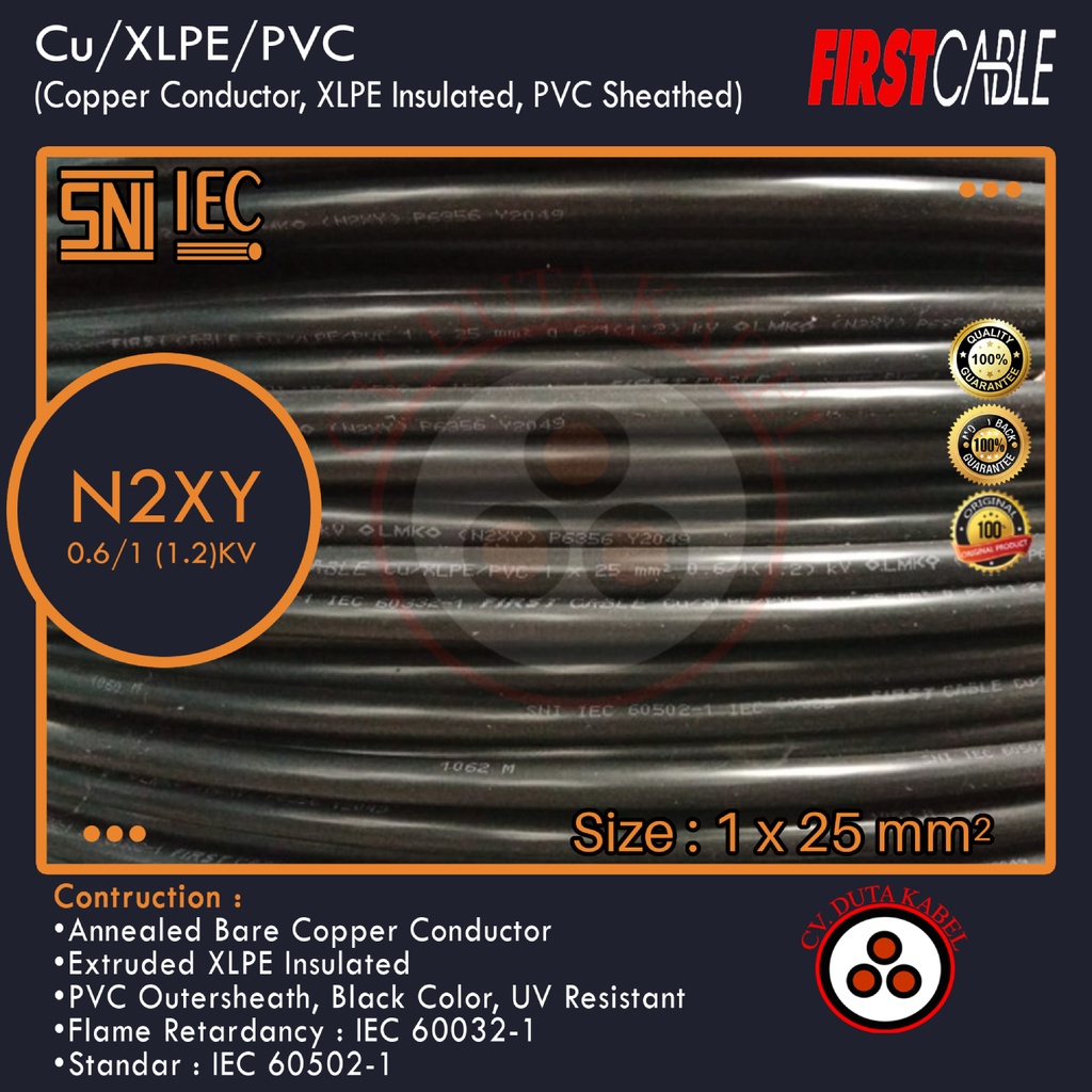 Jual Kabel N2XY 1x25 mm2 (Cu/XLPE/PVC) FIRST CABLE /1x25 mm/1 x 25 mm2 ...