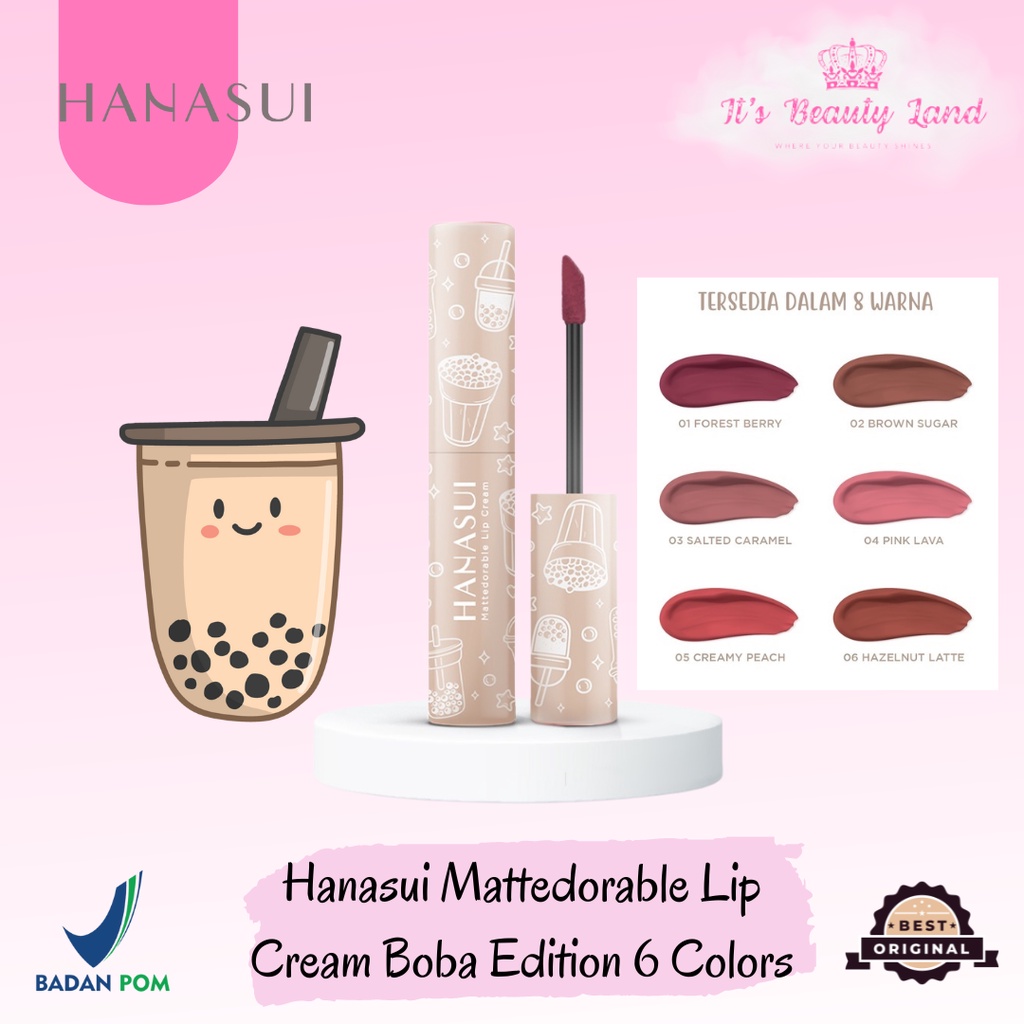 Jual Hanasui Mattedorable Lip Cream Boba Edition 6 Colors Special Boba ...