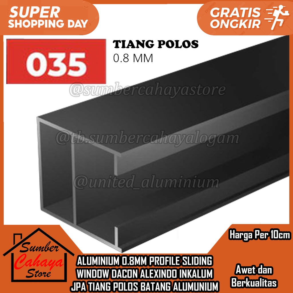 Jual Aluminium Tiang Polos Profile 035 SLIDING WINDOW PER 10 CM DACON ...