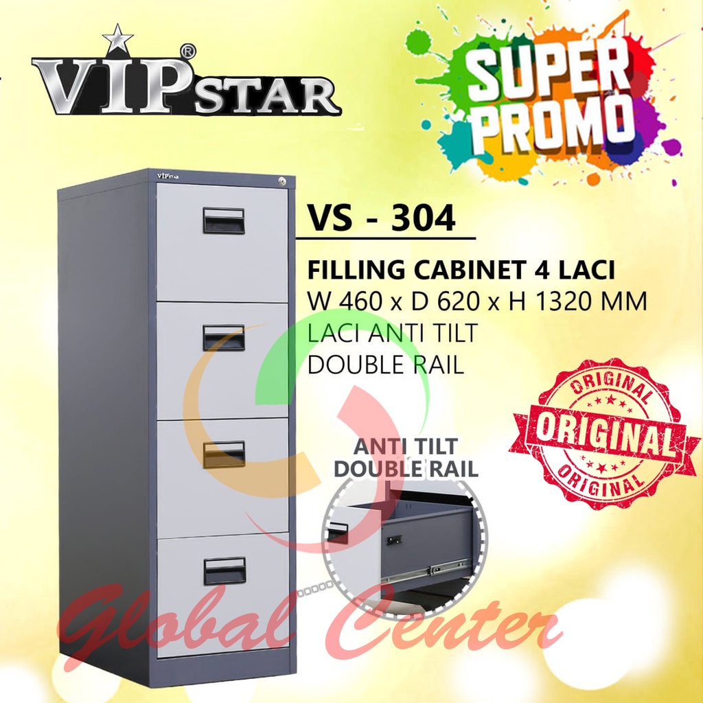 Jual FILING CABINET LEMARI ARSIP BESI 4 LACI VIP VS 304 KOKOH KUAT ORIGINAL | Shopee Indonesia