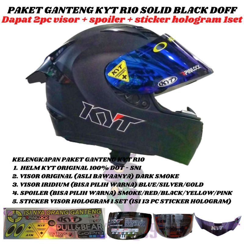Jual HELM KYT R10 SOLID BLACK DOFF VISOR SMOKE FULL FACE ORIGINAL SNI ...