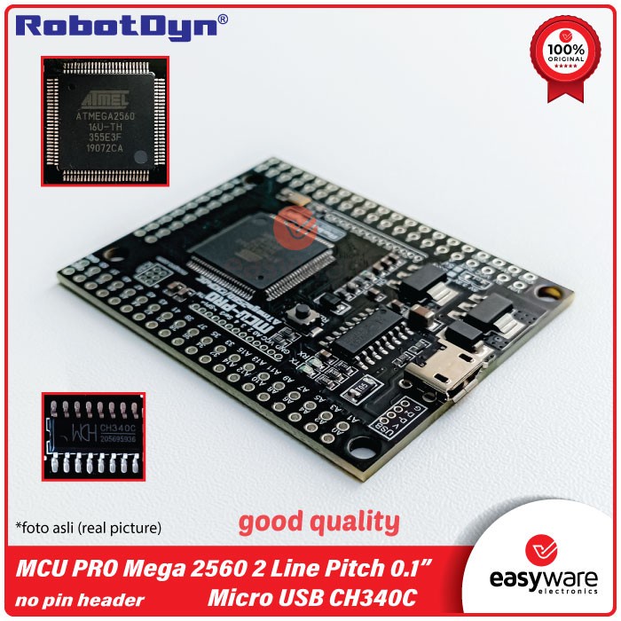 Jual RobotDyn MCU PRO Mega 2560 USB CH340C 2 lines Pitch 0.1" No Pin Header SASLUN | Shopee ...