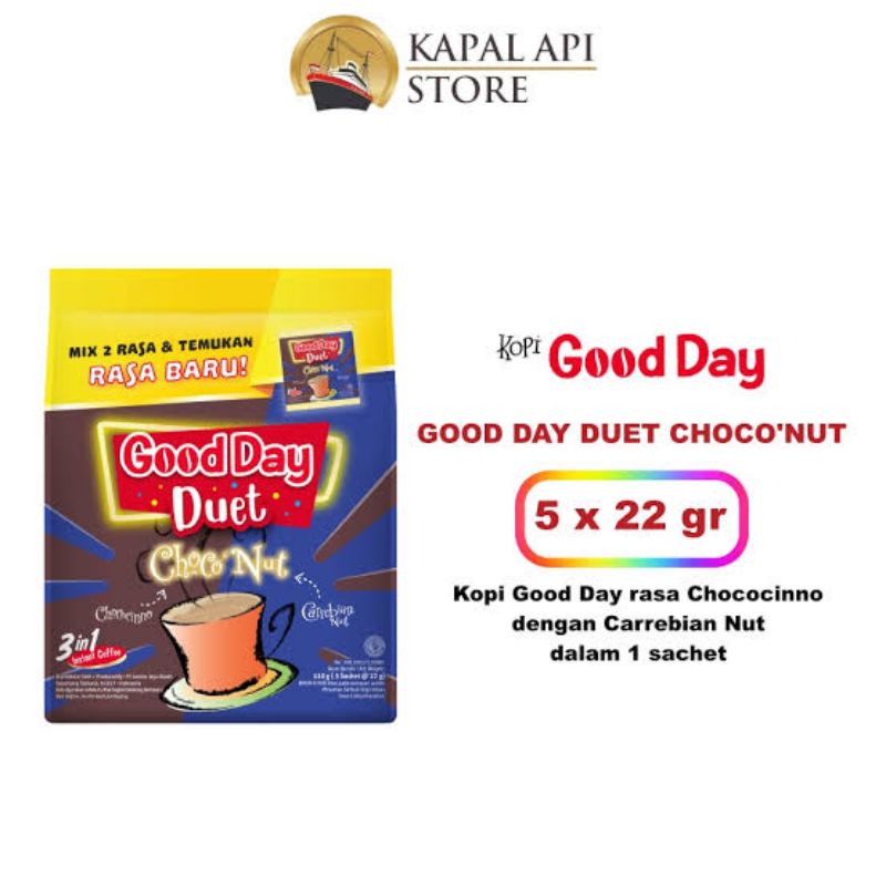 Jual Kopi GoodDay Duet Choco Nut 5 pcs x 22 gram Kopi Instant Kekinian Kapal Api | Shopee Indonesia