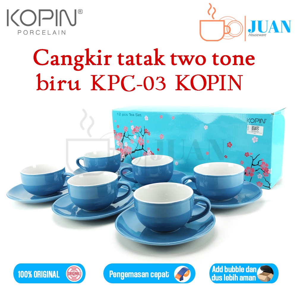 Jual Cangkir set 6 pasang cangkir dan saucer two tone biru / tea set ...