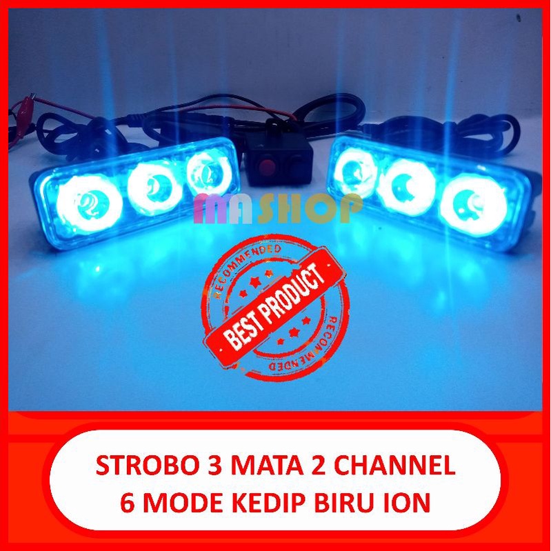 Jual lampu kedip flash strobbo 3 mata led biru ion | Shopee Indonesia
