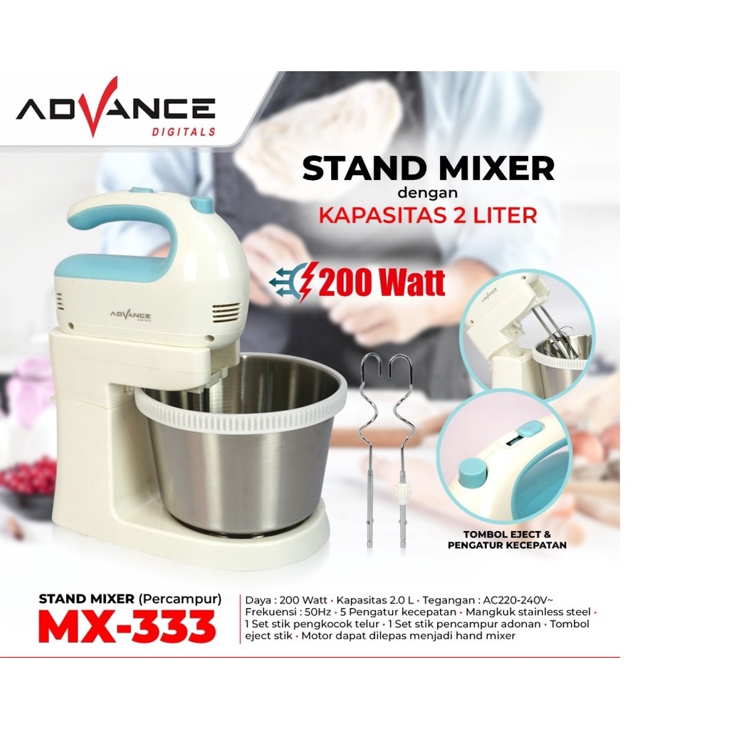 Jual Advance Stand Mixer MX-333 Kapasitas 2 Liter Standing Mixer 200W ...