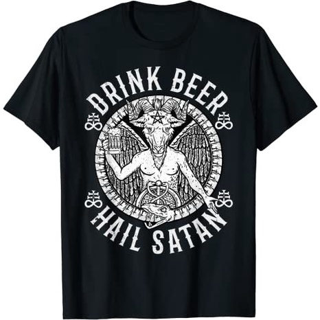 Jual Baju Drink Beer Hail Satan I Satanic Baphomet T-Shirt | Shopee ...
