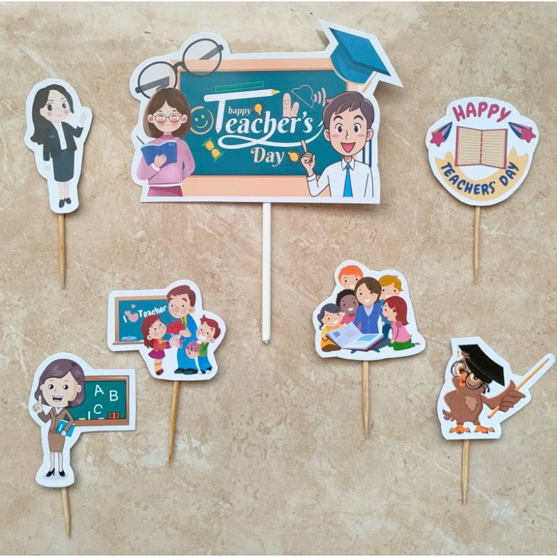 Jual satu set hiasan kue cake topper tema Selamat Hari Guru Happy ...