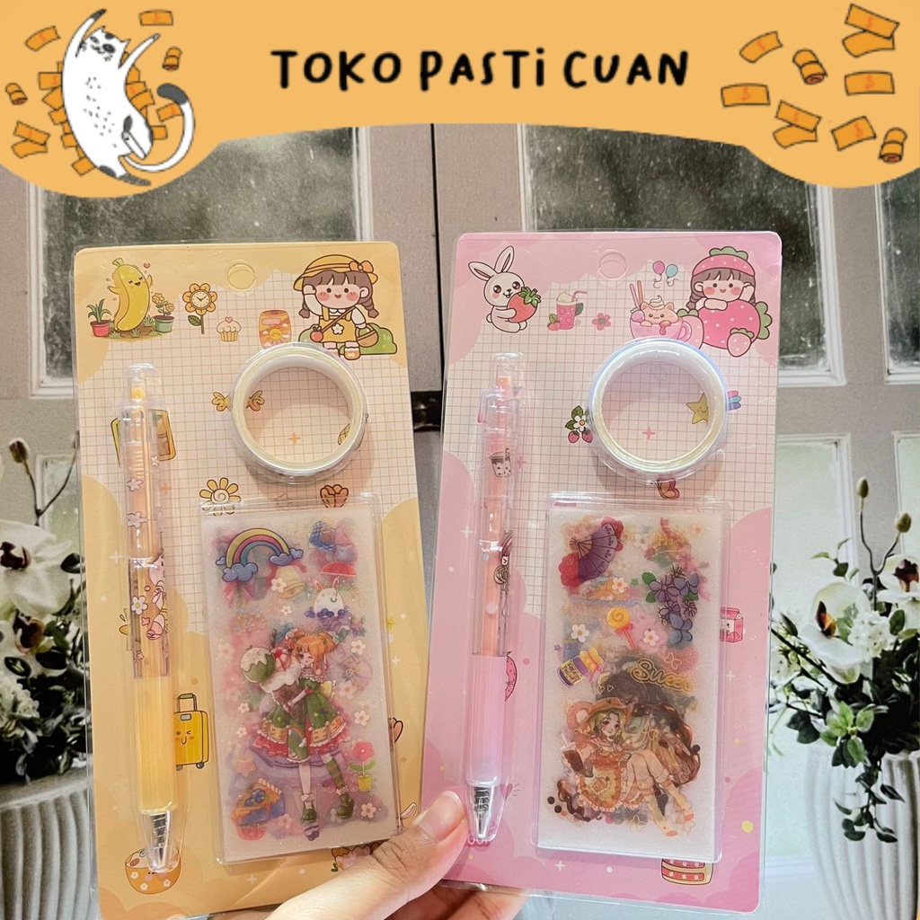 Jual paket sticker set karakter cewe senmu (3 in 1) (pen washitape ...