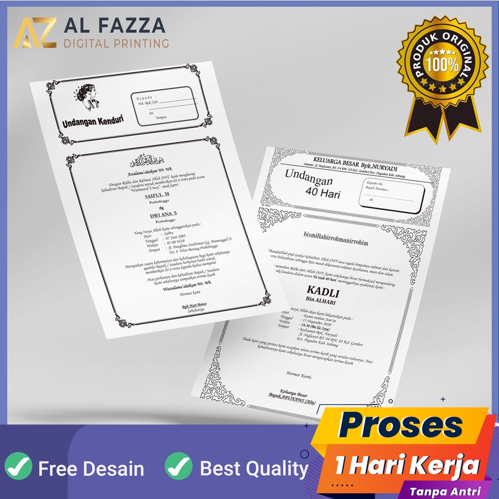 Jual Undangan Tahlil - Undangan Walimatul Ursy - Undangan Kenduri ...