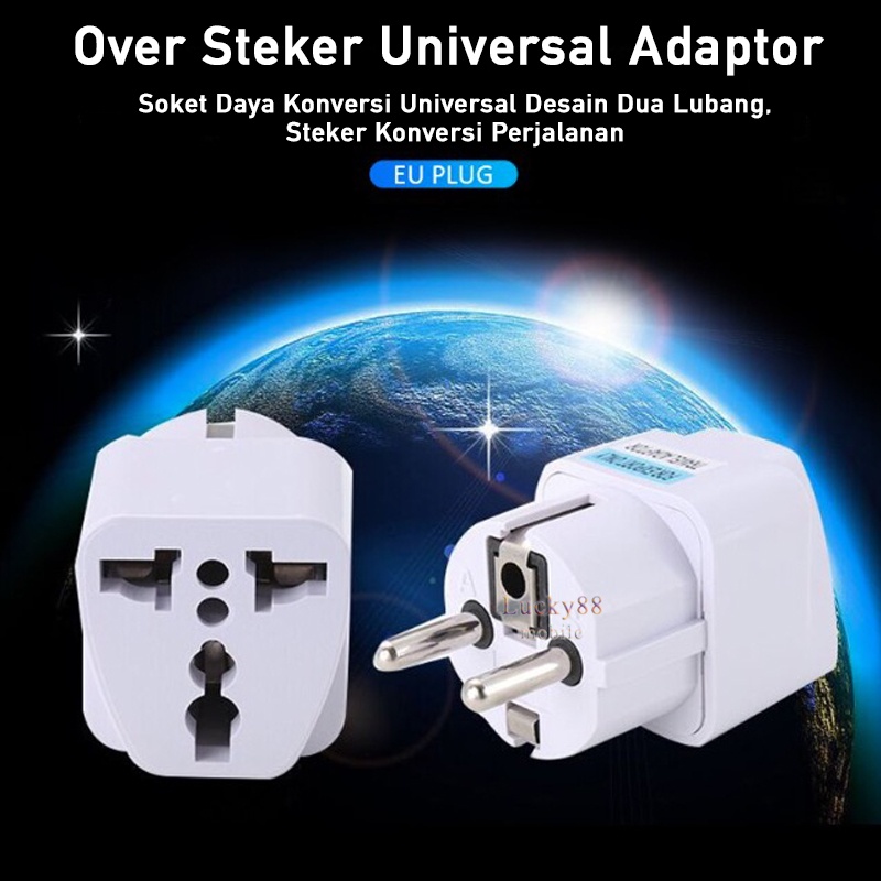 Jual Universal Over Steker Kaki Bulat Adaptor EU Travel Coverter Sambungan Charger 2 / 3 Kaki ...