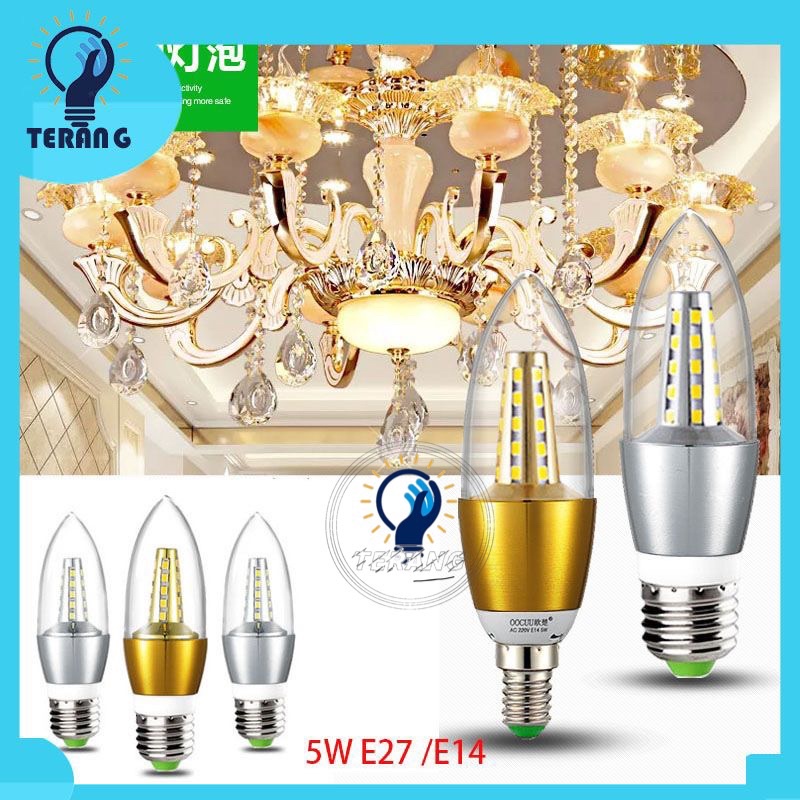 Jual LAMPU CANDEL LED BOHLAM CANDEL LILIN SMD 5WATT E14 E27 PUTIH ...