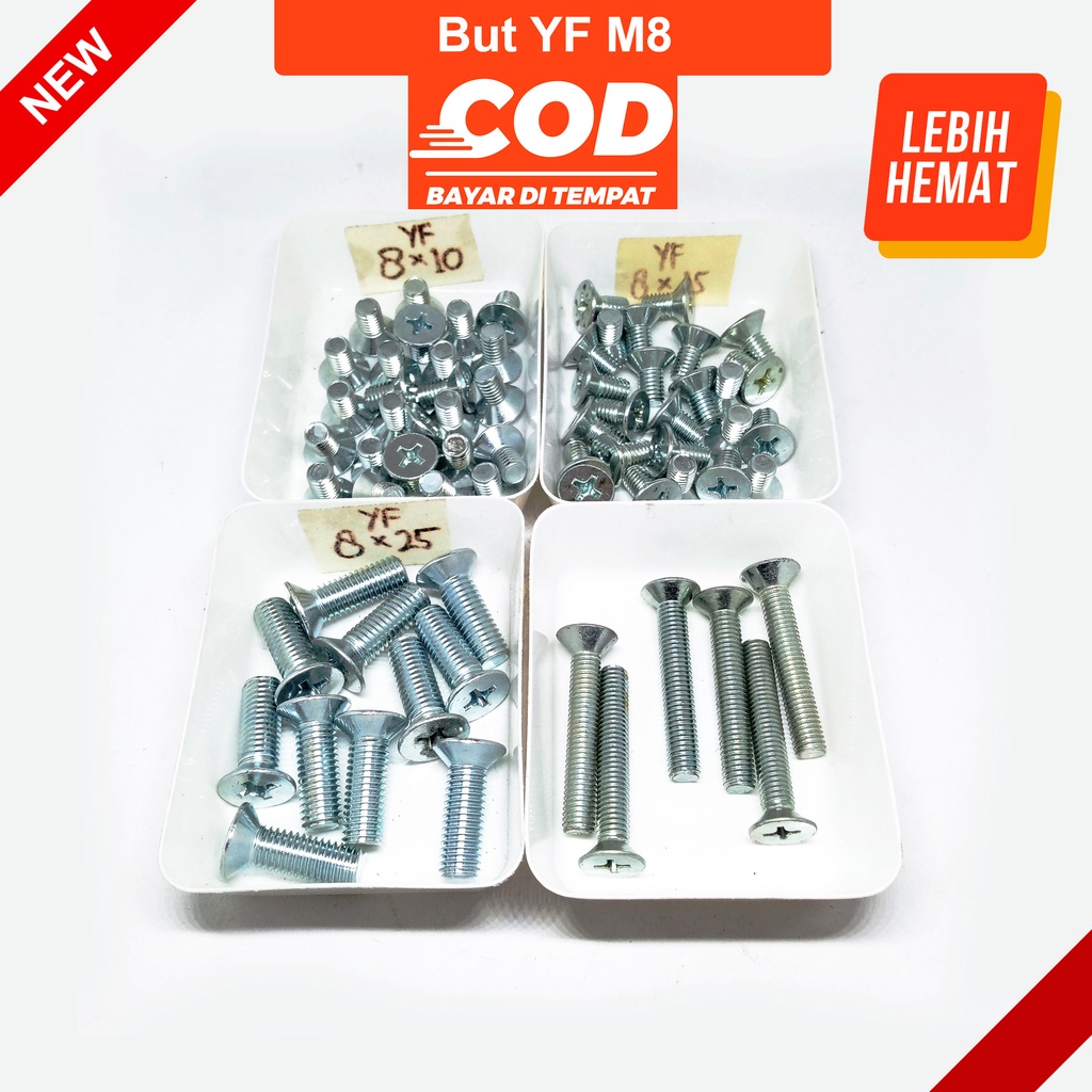 Jual Baut JF M8 Baut Kepala Obeng Rata Obeng Plus (25 pcs) ukuran 8 mm ukuran lengkap Baut Mesin ...
