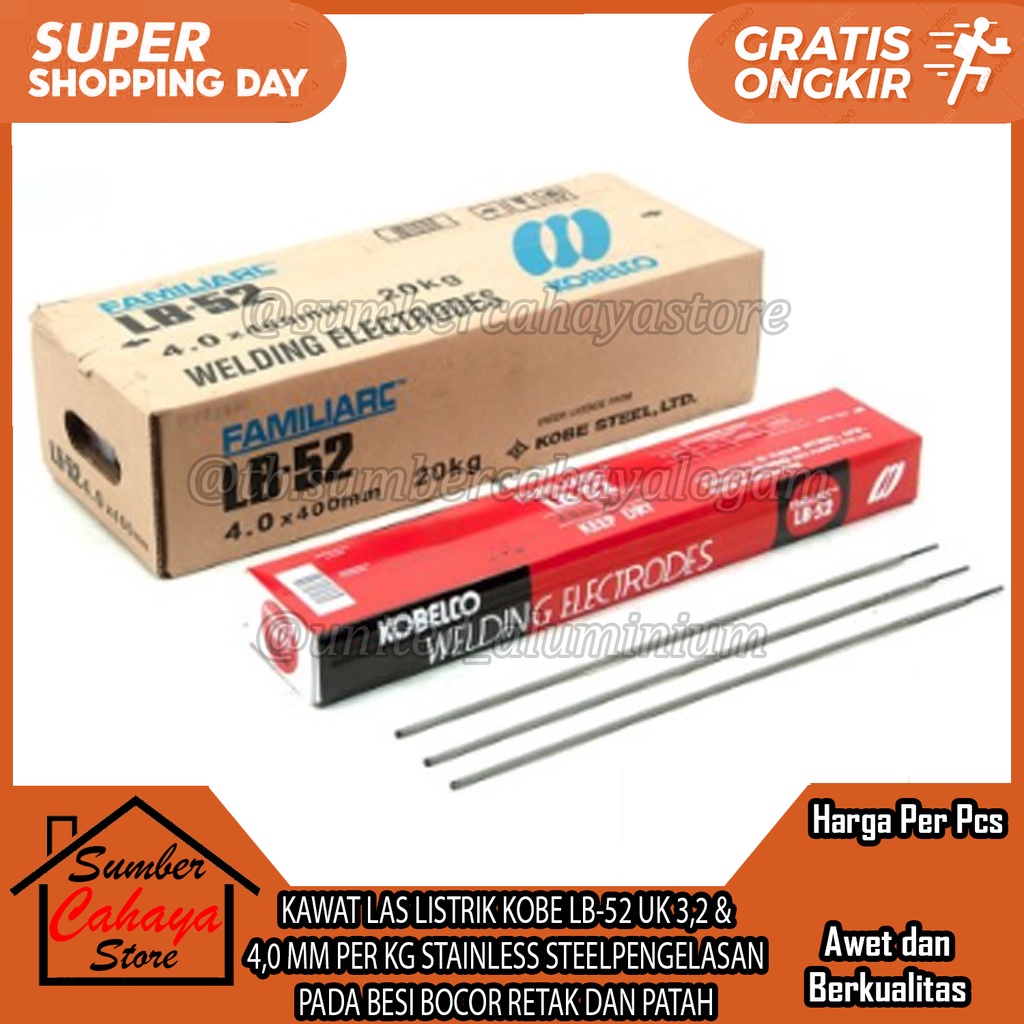 Jual KAWAT LAS LISTRIK KOBE LB-52 UKURAN 3,2x4,0 MM KEMASAN PER KG WELDING ELECTORDES TEMBAGA ...
