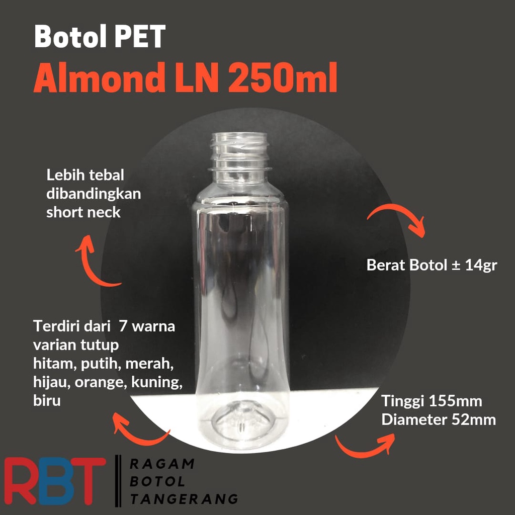 Jual Botol PET 250ml/ Botol Long Neck Almond/ Botol Kosong 250ml/ Long ...