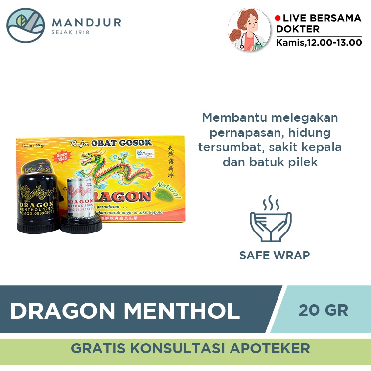 Jual Dragon Menthol Cone 20 gram - Obat Hirup / Oles Hidung Tersumbat ...