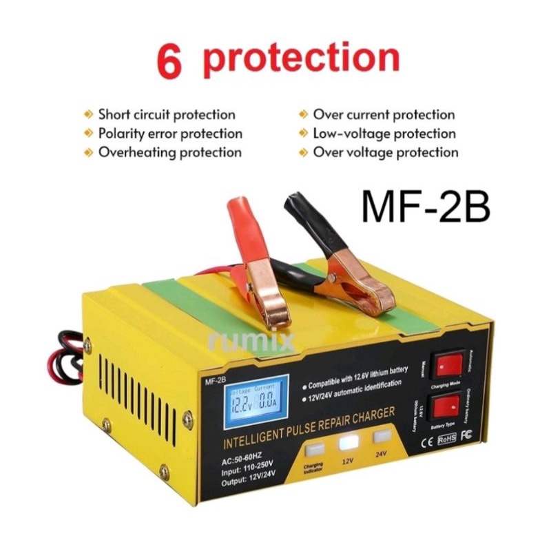Jual Charger Aki 12V/24V 6-105Ah MF-2B Smart Battery Charger Mobil Motor | Shopee Indonesia