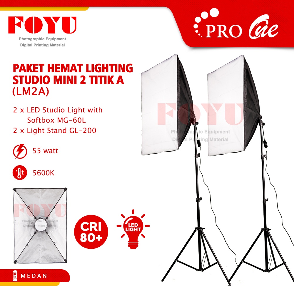 Jual Paket LED Studio Light Lighting Mini 2 Lampu LM2A Softbox Continuous Pro One Foto Video ...