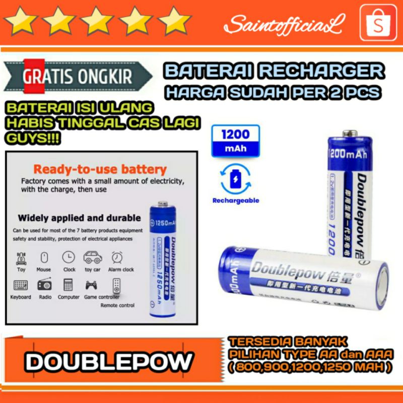 Jual Baterai Batre 2Pcs AA/AAA Doublepow Isi Ulang / Battery Recharger ...
